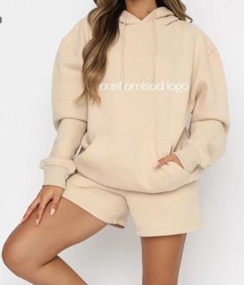 Cotton Fleece Puff Print Hoodies 2 Piece Set 100% Polyester Women Sportswear