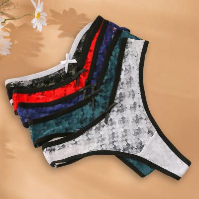                  Lace Sexy Panties Transparent Mesh Lingerie Seamless Thong for Lady             