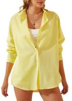China Womens Long Sleeve Shirts Solid Color Button Down Blouses Casual Fit for sale
