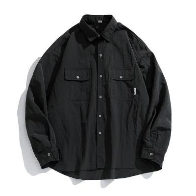 China Custom Logo Top Loose Long Sleeve Shirt Tooling Double Pocket Men′s Shirt for sale