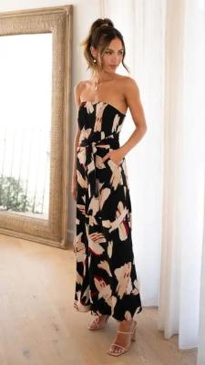 China Custom Pattern Jumpsuit Loose Pants Plus Size One Piece Floral Playsuits for sale