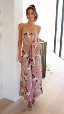 China Custom Pattern Jumpsuit Loose Pants Plus Size One Piece Floral Playsuits for sale