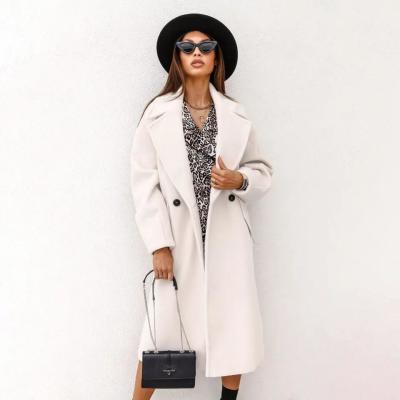 China                  Fall and Winter Woman&prime;s Coats Ladies Jackets Double Cotton Solid Turn Down Collar Long Coats for Women              for sale