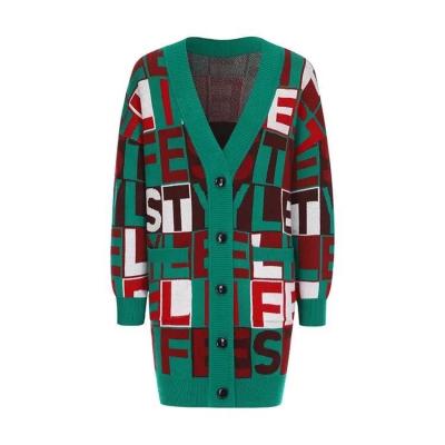 China V Neck Puffer Down Coat Long Sleeved Monogram Jacquard Knitted Cardigan Coat for sale