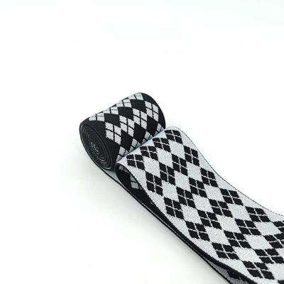 China 4 Day Sample Delivery Black Base Jacquard Elastic Webbing 5 cm Elastic Band Diamond Pattern Jacquard Elastic Band for sale