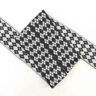 China 4 Day Sample Delivery Black Base Jacquard Elastic Webbing 5 cm Elastic Band Diamond Pattern Jacquard Elastic Band for sale