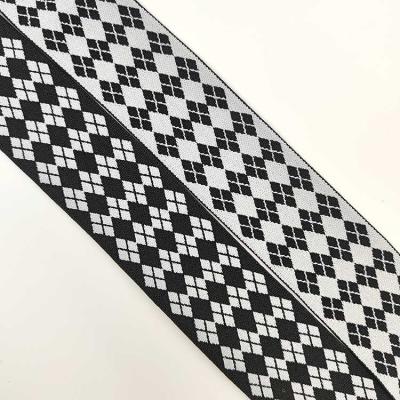China 4 Day Sample Delivery Black Base Jacquard Elastic Webbing 5 cm Elastic Band Diamond Pattern Jacquard Elastic Band for sale