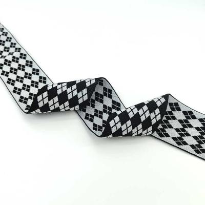China 4 Day Sample Delivery Black Base Jacquard Elastic Webbing 5 cm Elastic Band Diamond Pattern Jacquard Elastic Band for sale