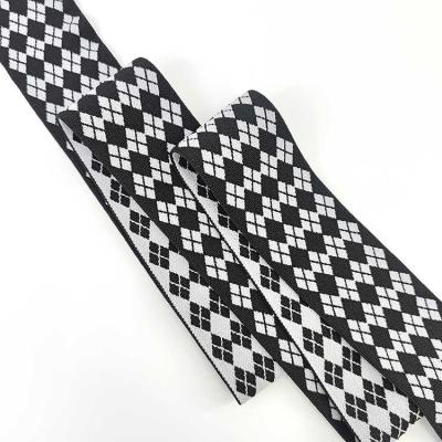 China 4 Day Sample Delivery Black Base Jacquard Elastic Webbing 5 cm Elastic Band Diamond Pattern Jacquard Elastic Band for sale