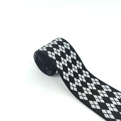 China 4 Day Sample Delivery Black Base Jacquard Elastic Webbing 5 cm Elastic Band Diamond Pattern Jacquard Elastic Band for sale