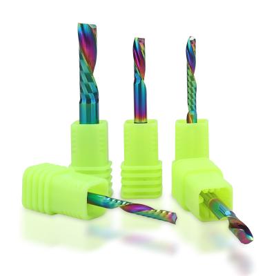 Cina Fresa a spirale a 1 flauto 1/8 per taglio verso il basso per legno, incisione, taglio di acrilico, utensili, frese in metallo duro rivestite DLC in vendita