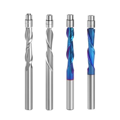China Hot Selling Carbide 1/4'' 1/2'' Shank Nano Coating up Down Cut Spiral Bit Compression Flush Trim Router Bit Wood With Bearing for sale