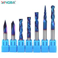 Quality 1/4*2-1/2 HRC65 2 Flute Nano Blue Coating CNC Router Bit Sets Solid Carbide for sale