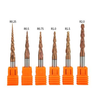 Cina Acciaio di tungsteno 2 flauto rivestito con una palla a punta con una spirale Taper Mill Cnc Router Bits for Wood Woodworking Carving Tools Ball Nose Bits Carbide 6mm in vendita
