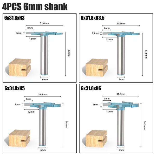 Quality 4 Blade Cnc Engraving Bits T Type Slot Bit Milling Cutter 6mm 1/4 Shank Cleaning for sale