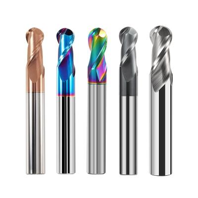 China Wholesale HRC55 2 Flutes Carbide Ball Nose End Mills Cutter R0.5 R1.5 R2 Blade Radius Ball Nose Router Bits for Ordinary Steel for sale