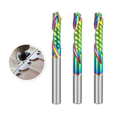 China Carburo sólido colorido Dlc recubrimiento hasta abajo cortar cortador de fresado de madera de borde único composición Cnc Router bits en venta