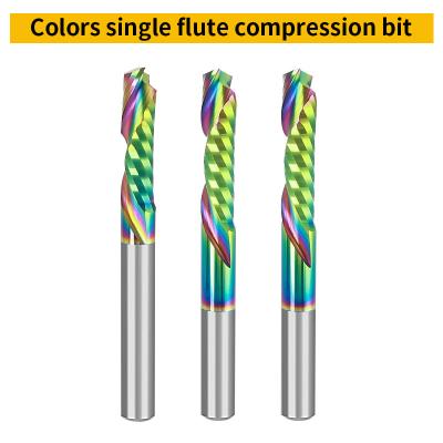 China Carburo sólido colorido Dlc recubrimiento hasta abajo cortar cortador de fresado de madera de borde único composición Cnc Router bits en venta