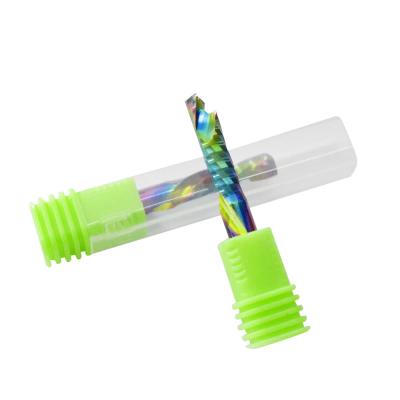 China Carburo sólido colorido Dlc recubrimiento hasta abajo cortar cortador de fresado de madera de borde único composición Cnc Router bits en venta
