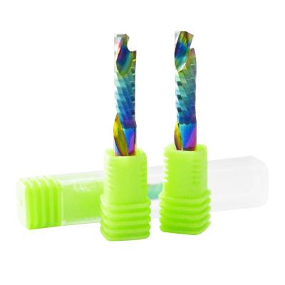 China Carburo sólido colorido Dlc recubrimiento hasta abajo cortar cortador de fresado de madera de borde único composición Cnc Router bits en venta