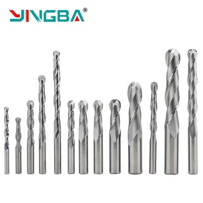 China Fabricación Producción Carburo sólido 2 flautas 3d Tallar madera Molino de mordedura nariz de bola de madera máquina herramienta CNC de alta dureza en venta