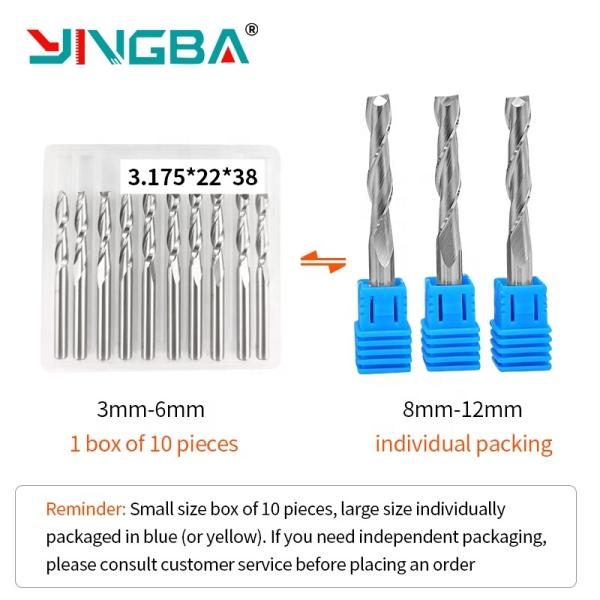 Quality Yingba Two Flutes End Milling Cutter Woodworking Spiral Cutter Engraving Machine for sale