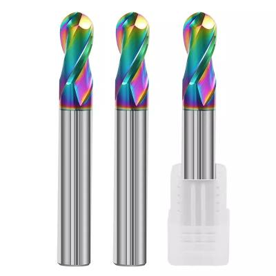China YingBa 4MM 6MM 8MM 2F Carbide Colorful Coating Ball Nose End Mill for Aluminum for sale