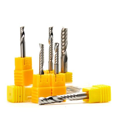 China YB Hot Sales Tngsten Steel Alloy CNC Cutter Bit Single Flute Spiral End Mill Wood Milling Cutter CNC Bit for Aluminium Acrylic for sale