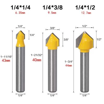 China Customizable 90 Degree V-Groove Nose Groove Router Bit Set Shank Carbide Woodworking Carving Cutting Tool for Lettering OEM for sale