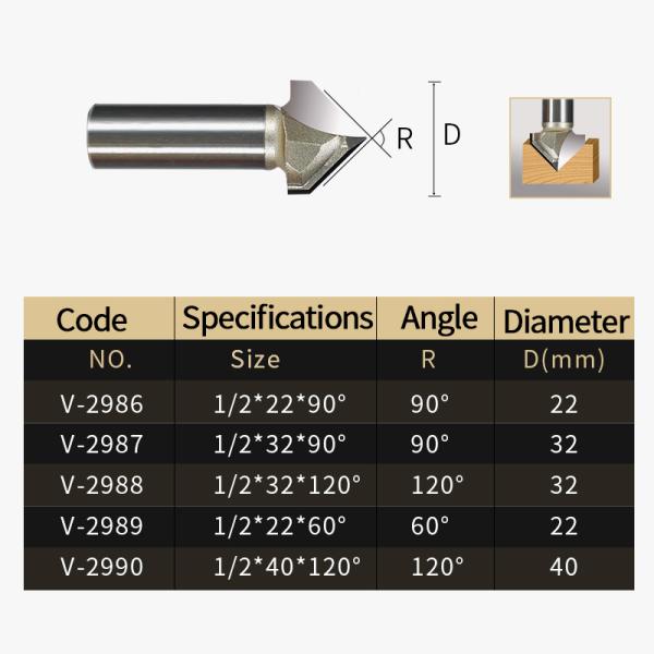 Quality Customizable Carving CNC Wood Bit Carbide Wood End Mill 2 Flute 3D V Bit For Cnc for sale