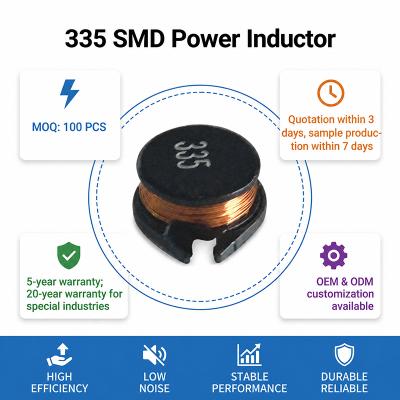 China Reliable Unshielded 335 SMD Power Inductor Stable 3.3mH Drum Core Choke Coil for sale