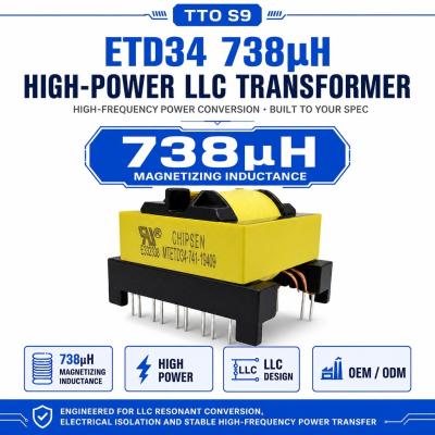 China 738µH ETD34 LLC Resonant Transformer with 97.5% Efficiency for High Frequency Power Conversion for sale