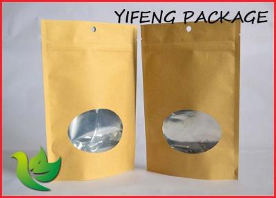 China Brown Kraft Paper Doy Pack Bags With Window on Front , Stock Poly Bag for sale