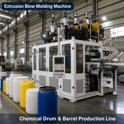 China Large Extrusion Blow Molding Machine with 300-600 Mm Max Blow Mold Height, PLC Control, and 8 Tons Clamping Force for Chemical Drum Production for sale