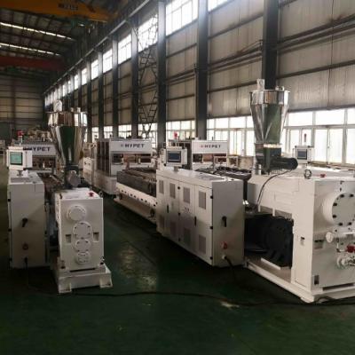 China Shenzhen HYPET WPC Cladding Wall Panel Interior Great Board with Laminating Pattern Extrusion Machine Making Production Line for sale