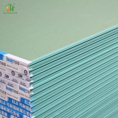 China 4X8 Gypsum Panel Sheetrock Drywall 12mm Water-Resistant Plasterboard for Bathrooms for sale