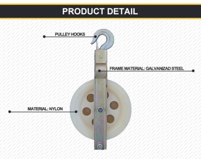 Light Weight 10KN Nylon Single Sheave Stringing Block, Hook And Clevis Style 0