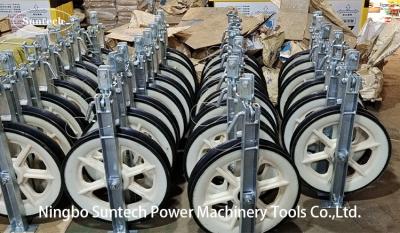 China MC Nylon Wheels Conductor Stringing Pulley Blocks With Galvanized Steel Frame for sale