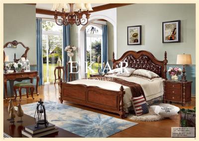 China Luxury Leather Antique Solid Wood King Size Bed for sale
