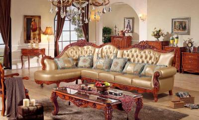 China Corner Leather China Royal Wooden Sofa Set for sale