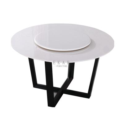 China White And Black Round Stone Rotating Dining Table for sale