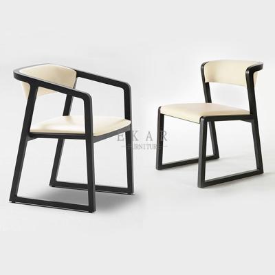 China Modern Wood Frame White Leather Dining Chair for sale