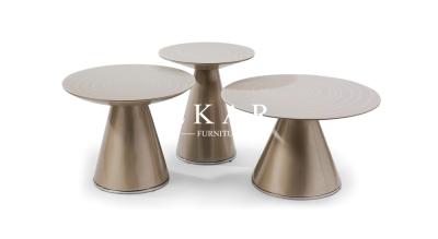 China Modern Designs Stainless Steel Base Wood Frame Small Round Coffee Table for sale