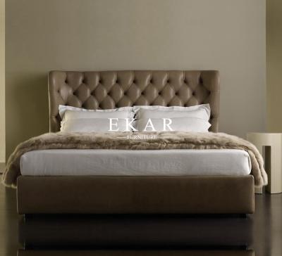 China Simple Design Wooden Double Leather Bed Frame for sale