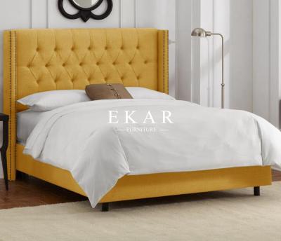China Bed Designer Furniture Simple White Wood King Size Tufted Headboard Bed for sale