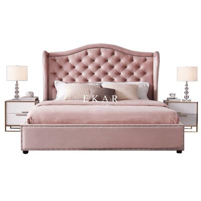 China Modern Upholstered Fabric Box Design Wooden Bed for sale