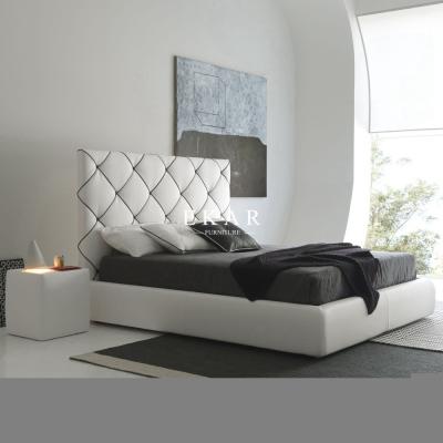 China Modern Classic Patterns Plaid Leather Or Fabric Headboard Fancy Bed for sale