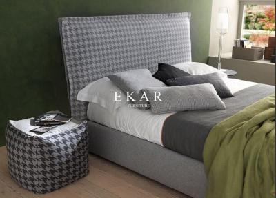China Modern Fabric Design Wooden Bed Frame Villa Bedroom Upholstered Bed for sale
