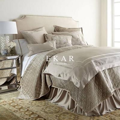 China Simple Fabric Headboard Beige Double Bed Designs for sale