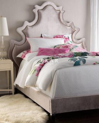 China Modern Design Upholstered Velvet Fabric Solid Wood Frame Bed for sale